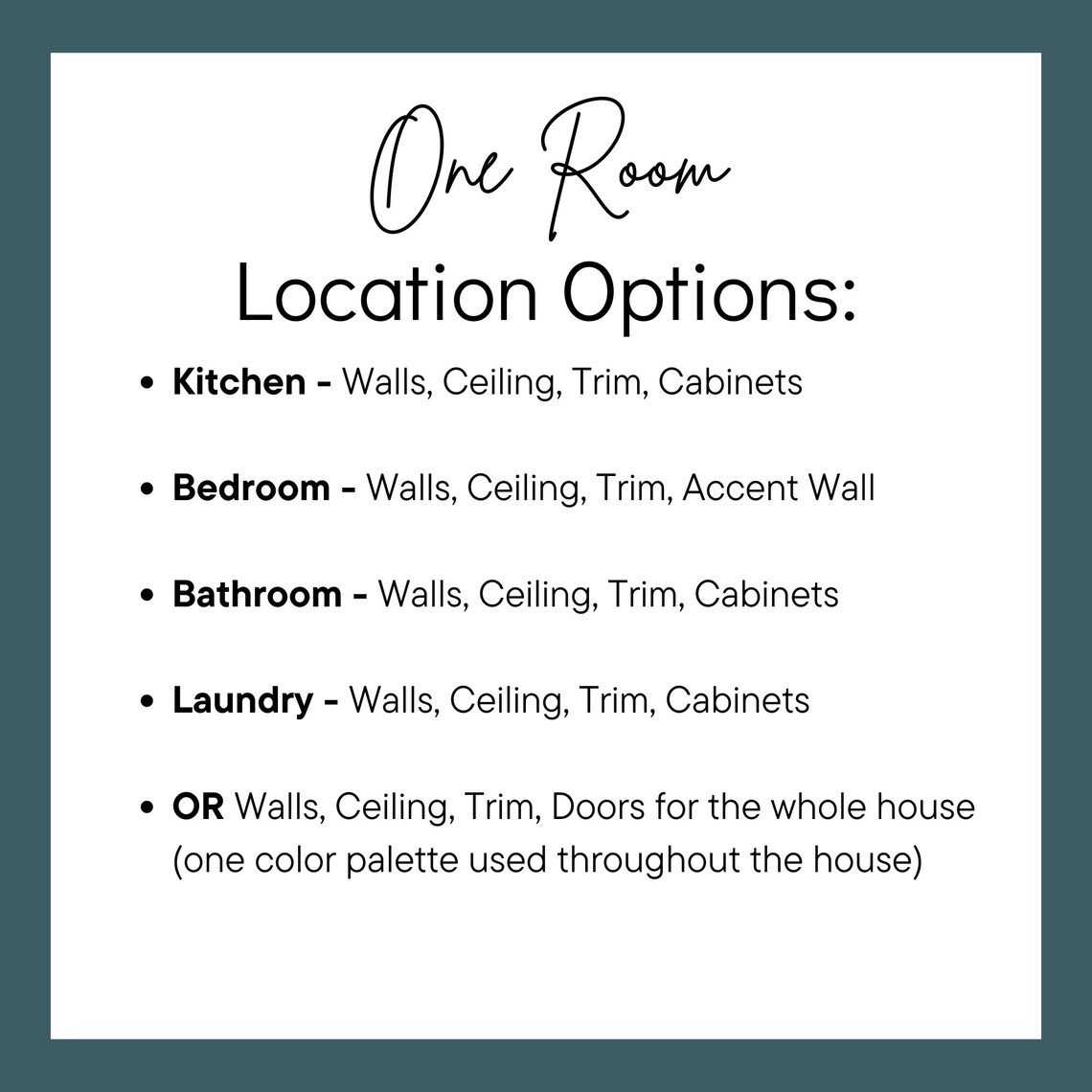 ONE ROOM Custom Interior Paint Color Palette - Etsy