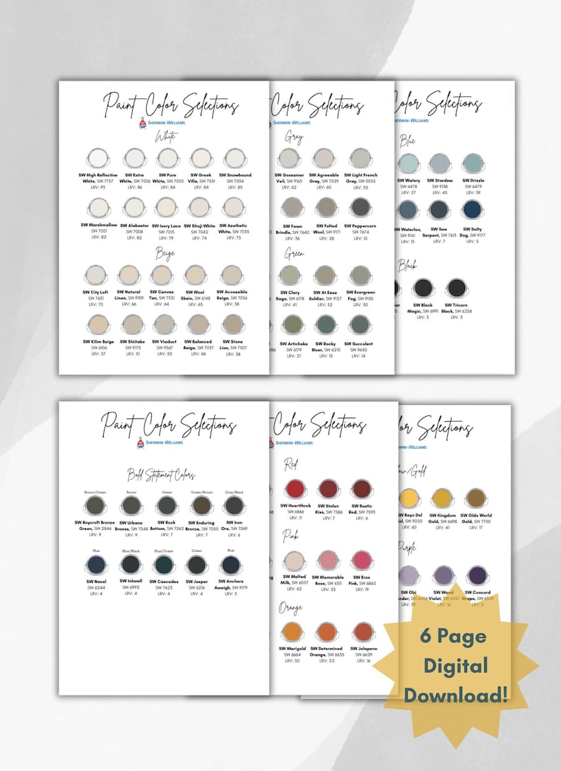 Sherwin Williams Paint Colors by Color Group - Etsy
