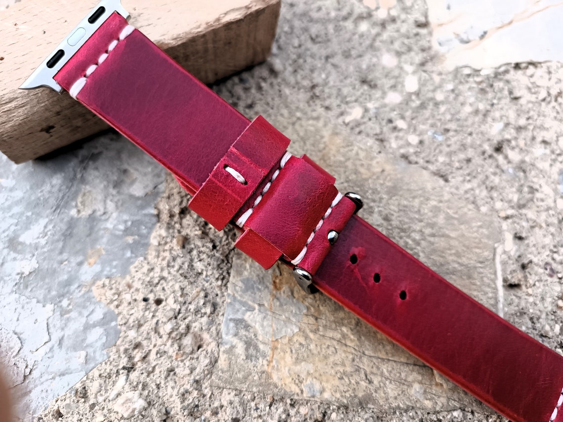 Crimson Red Apple Watch Band, Full Vegetal Premium Double Layer of ...