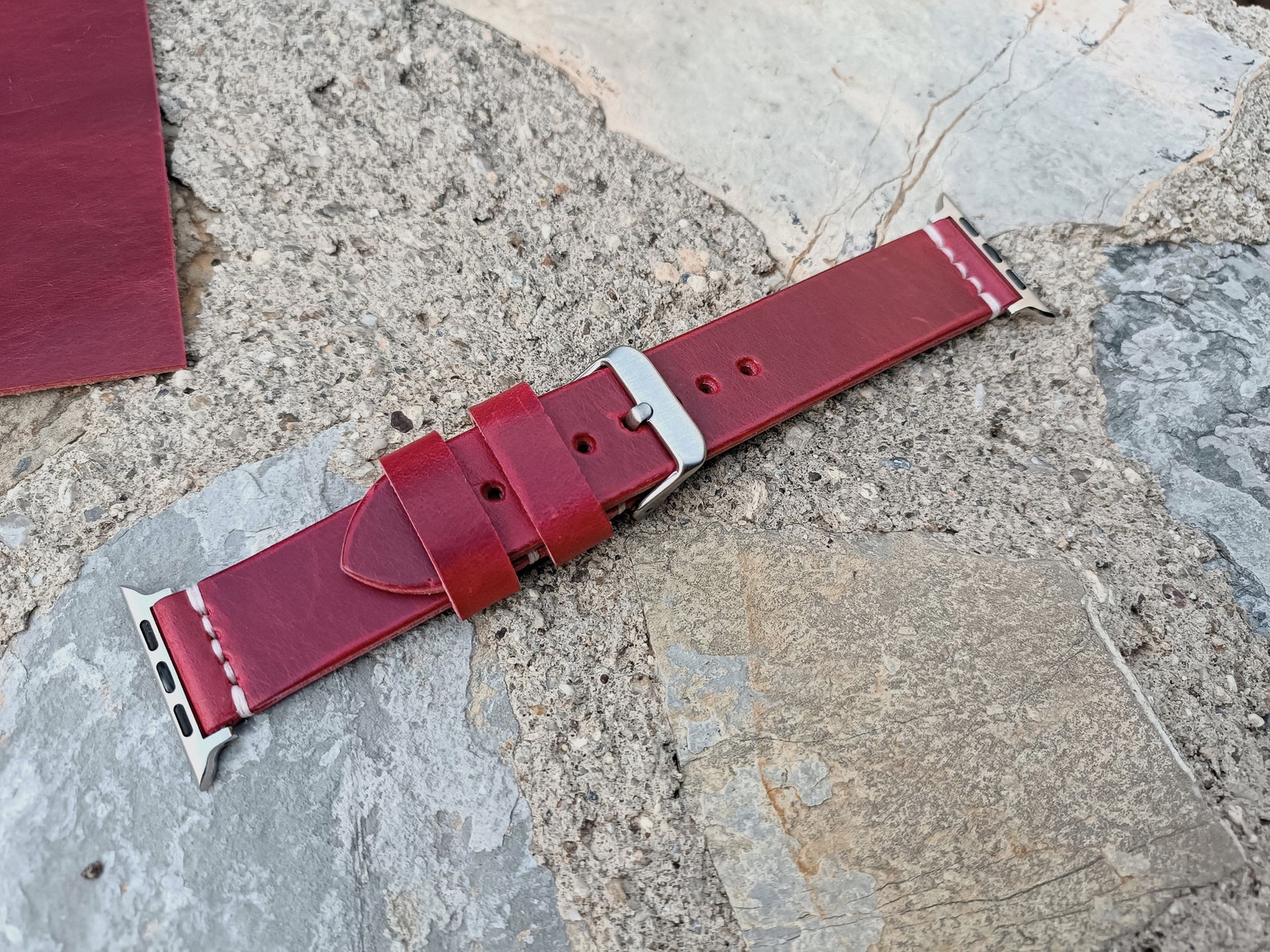 Crimson Red Apple Watch Band, Full Vegetal Premium Double Layer of ...