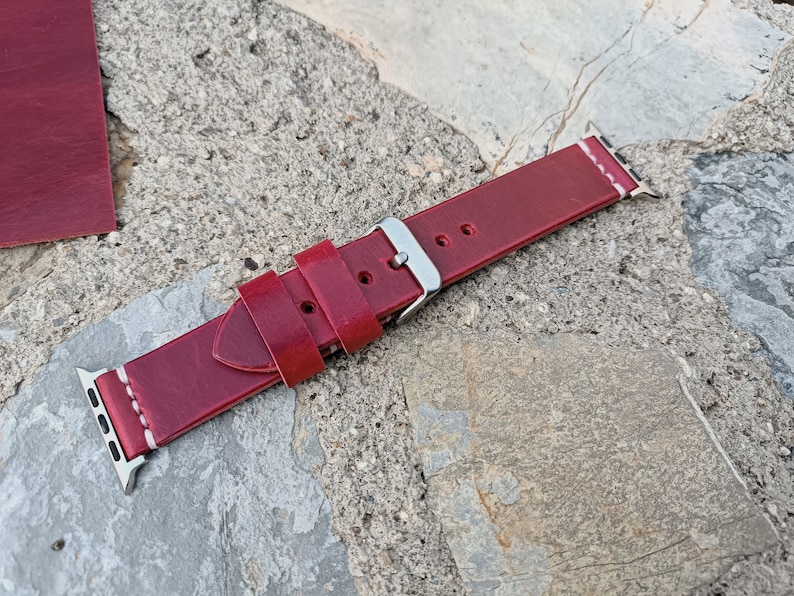 Crimson Red Apple Watch Band, Full Vegetal Premium Double Layer of ...