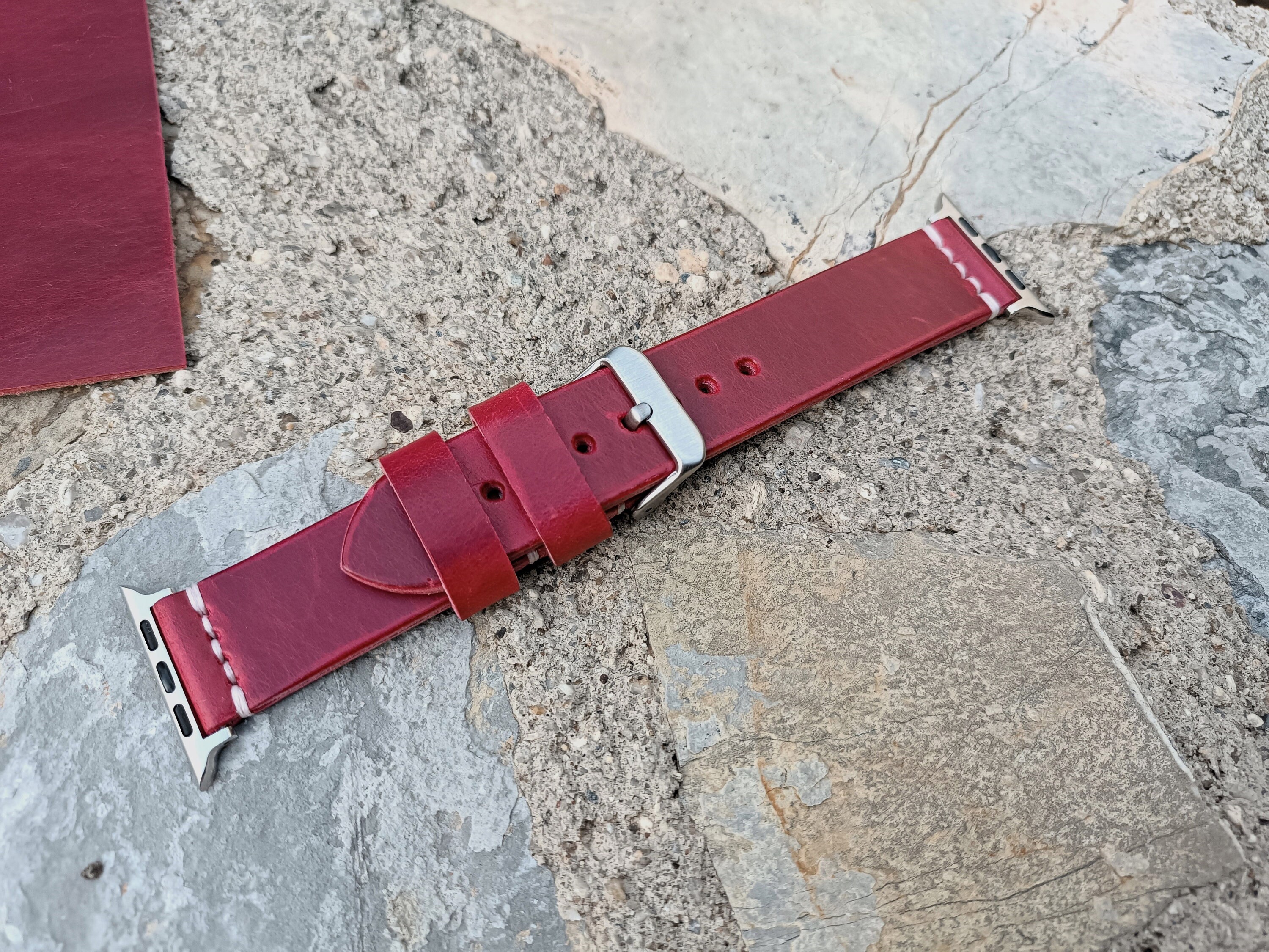 Crimson Red Apple Watch Band, Full Vegetal Premium Double Layer of ...