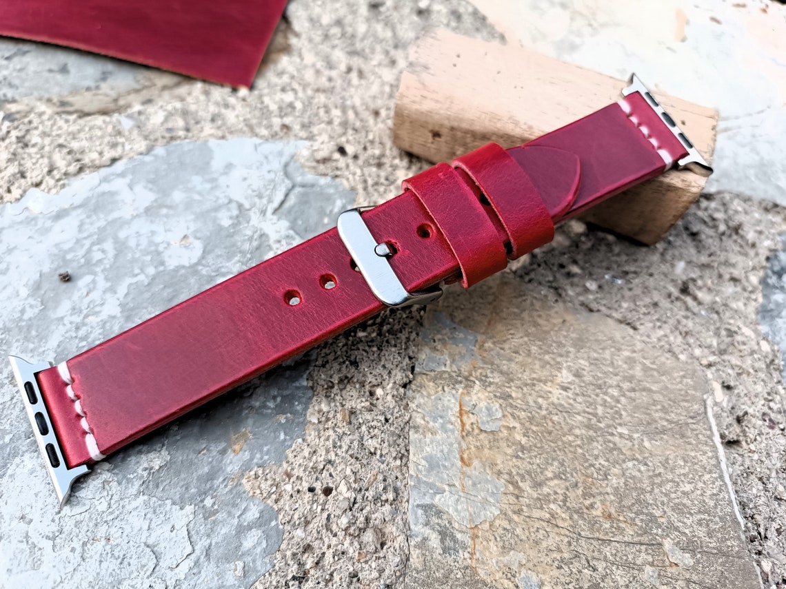 Crimson Red Apple Watch Band, Full Vegetal Premium Double Layer of ...