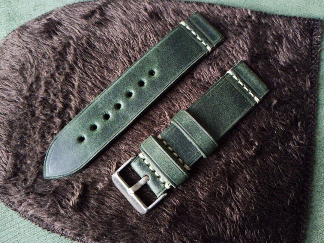 Handmade Leather Watch Strap Khaki Green 18mm,19mm, 20mm, 21mm, 22mm ...