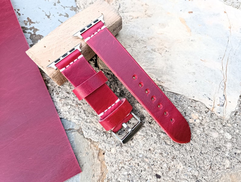 Crimson Red Apple Watch Band, Full Vegetal Premium Double Layer of ...