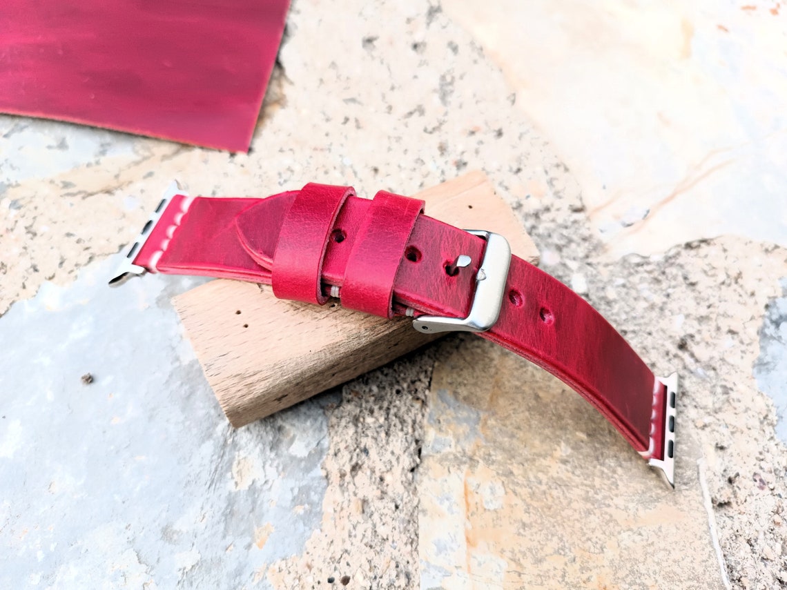 Crimson Red Apple Watch Band, Full Vegetal Premium Double Layer of ...