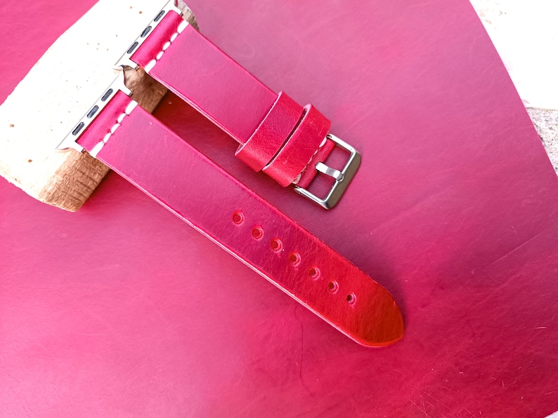 Crimson Red Apple Watch Band, Full Vegetal Premium Double Layer of ...