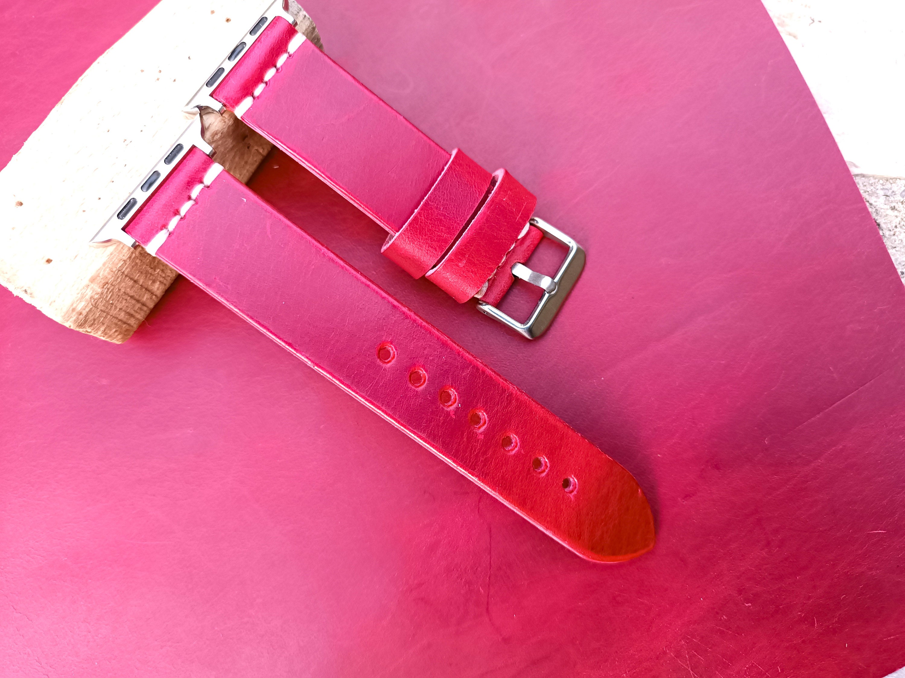 Crimson Red Apple Watch Band, Full Vegetal Premium Double Layer of ...
