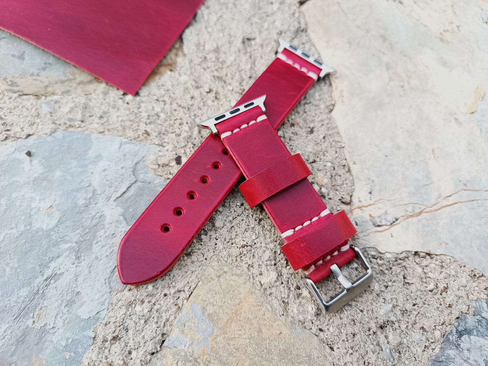 Crimson Red Apple Watch Band, Full Vegetal Premium Double Layer of ...