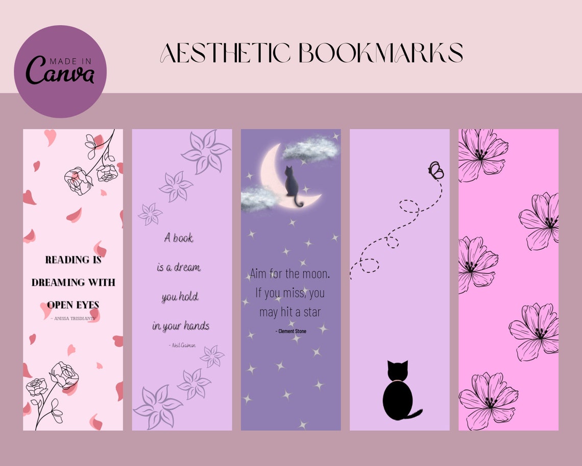 Aesthetic Bookmarks, Digital Bookmarks, Printable Bookmarks, Easy ...