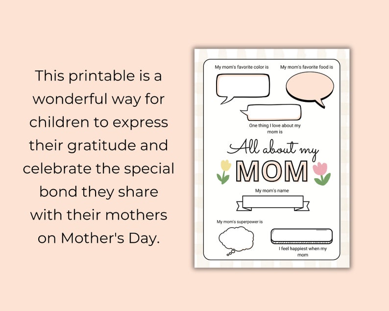 All About My Mom, Mother's Day Gift, All About My Mom Printable, Fill ...