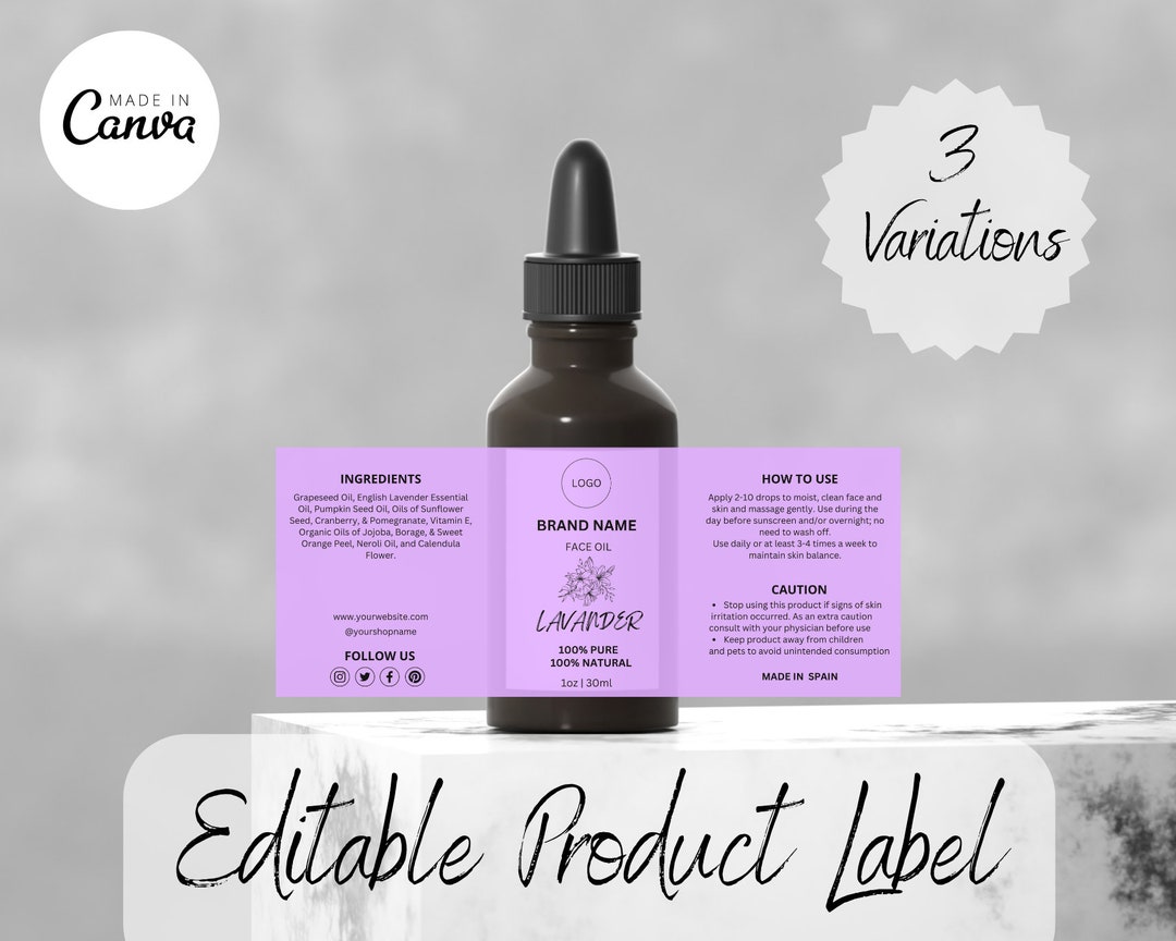 Essential Oil Bottle Label, Editable Template, DIY Beauty Bottle Label ...