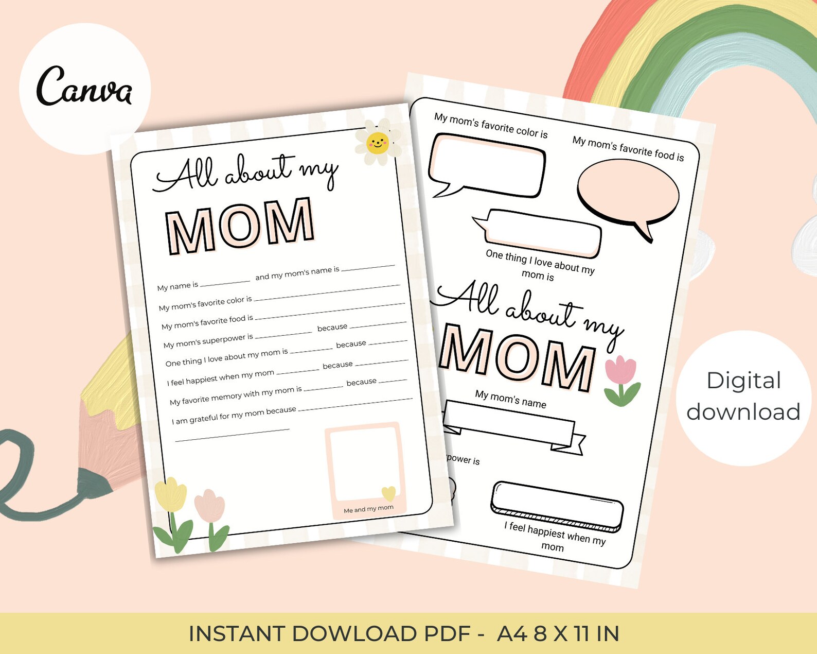 All About My Mom, Mother's Day Gift, All About My Mom Printable, Fill ...