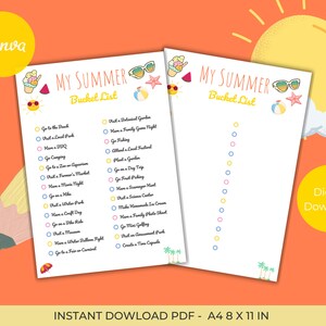 Summer Bucket List Printable, Summer To-do List, Family Bucket List ...