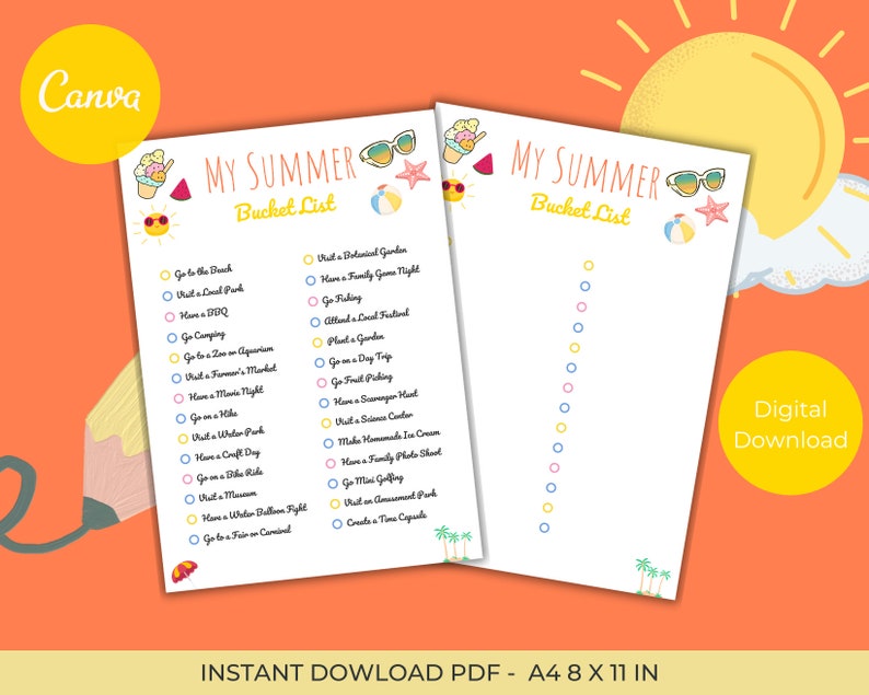 Summer Bucket List Printable, Summer To-do List, Family Bucket List ...
