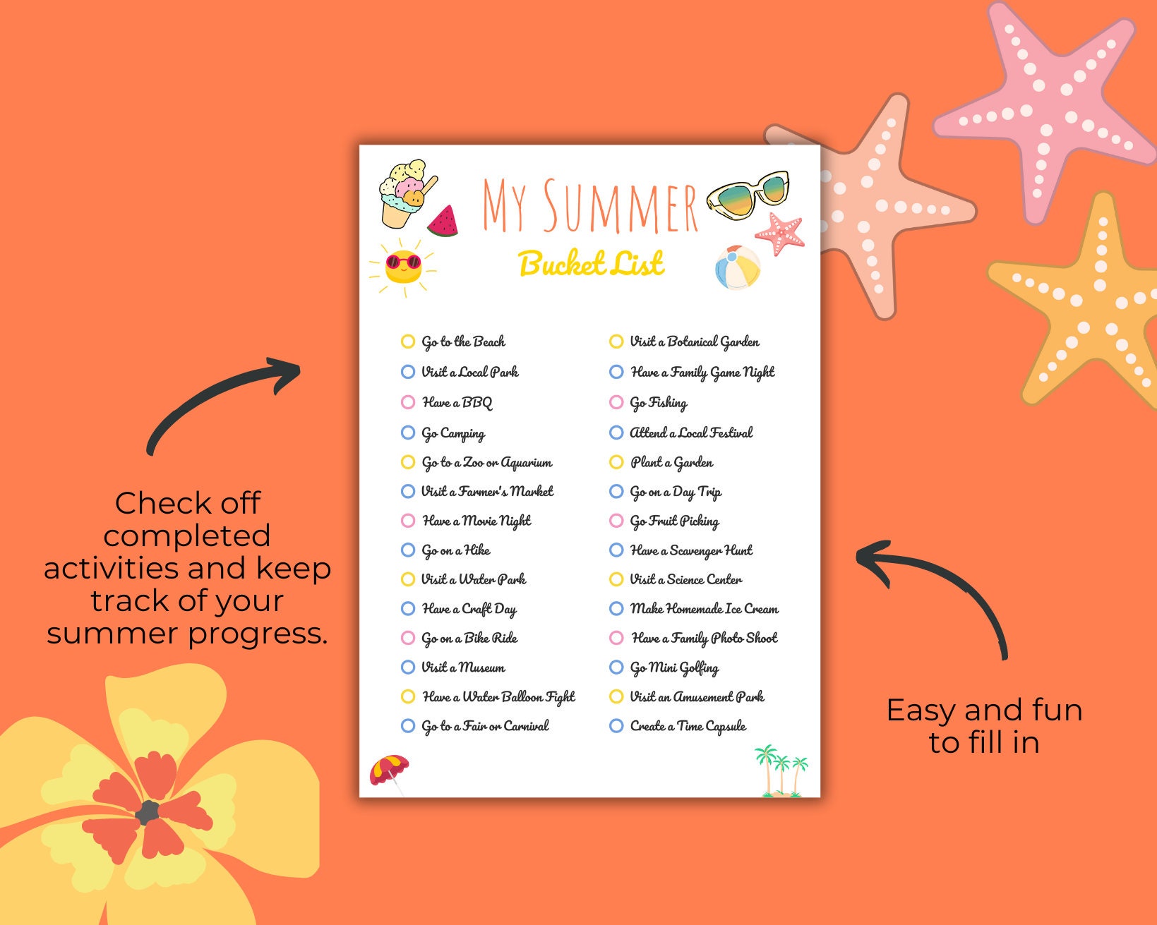 Summer Bucket List Printable, Summer To-do List, Family Bucket List ...