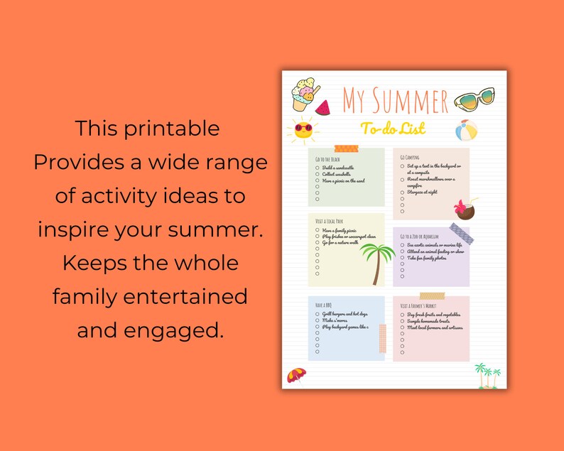 Summer Bucket List Printable, Summer To-do List, Family Bucket List ...