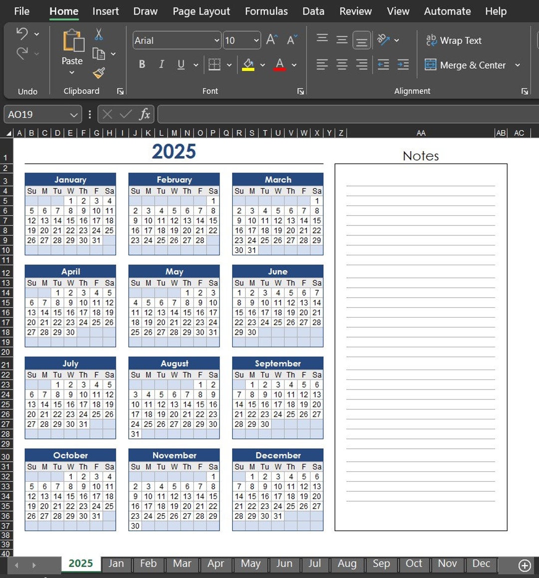 Column Calendar 2025 Allie Bellina