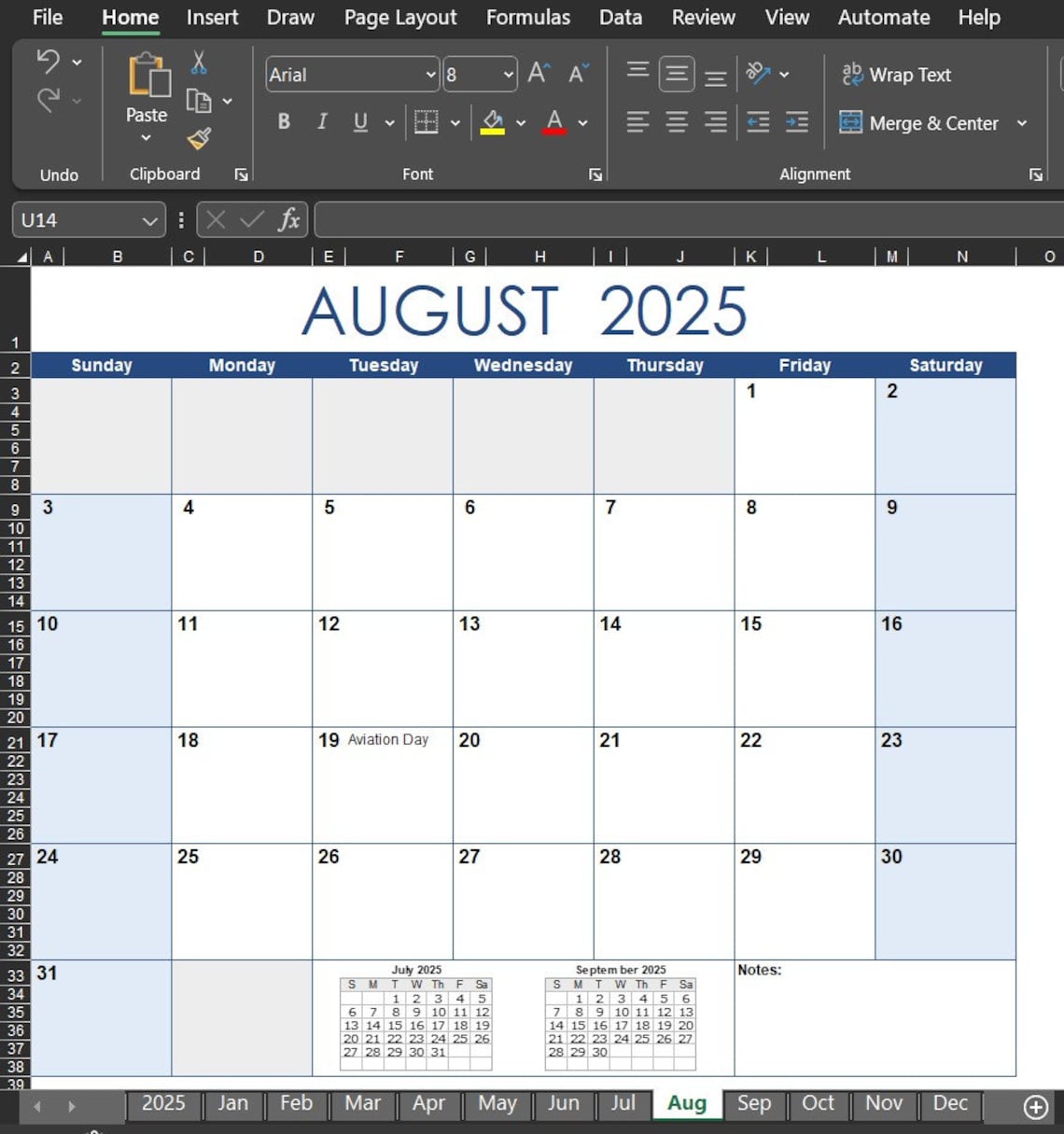 2025 Calendar Template Excel - Etsy