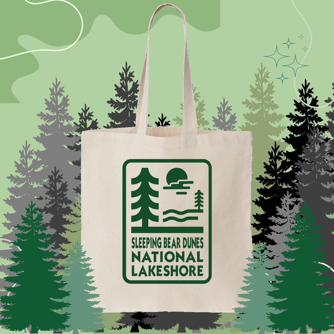 Sleeping Bear Dunes National Lakeshore Tote Bag Dark Green Ink Michigan ...