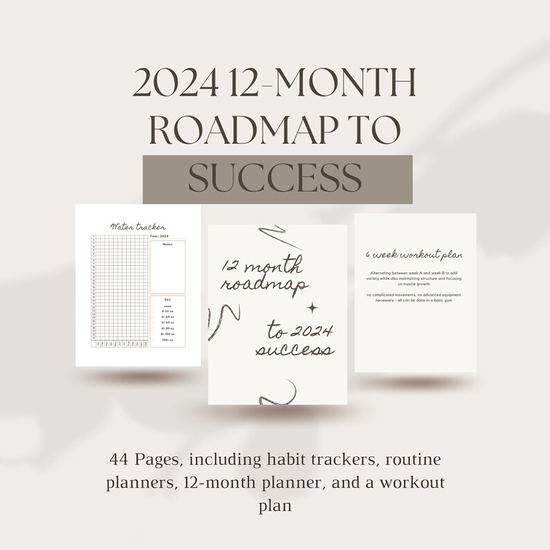 12 Month Roadmap 2024 Bullet Journal, Habit Tracker, Workout Planner ...