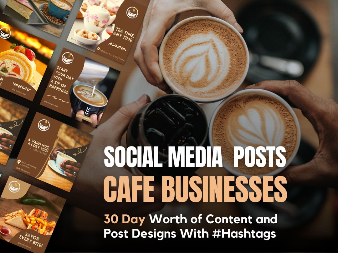 Social Media Templates for Cafes Content Hashtags 30 X Coffee Shop ...