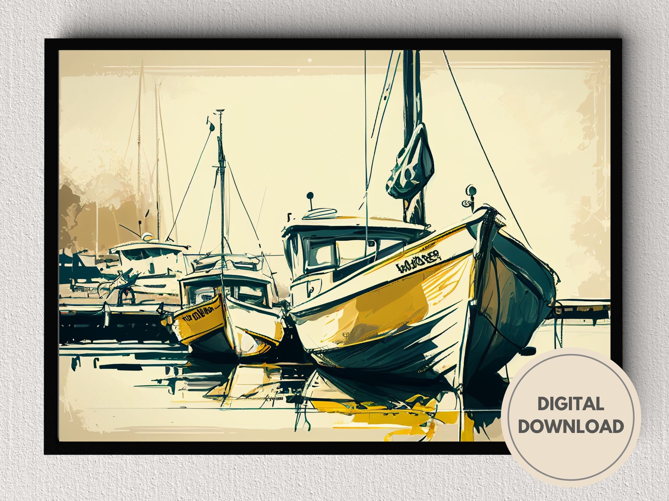 Printable Boats Digital Art Print Sketched Boats Digital Wall Art Boats ...
