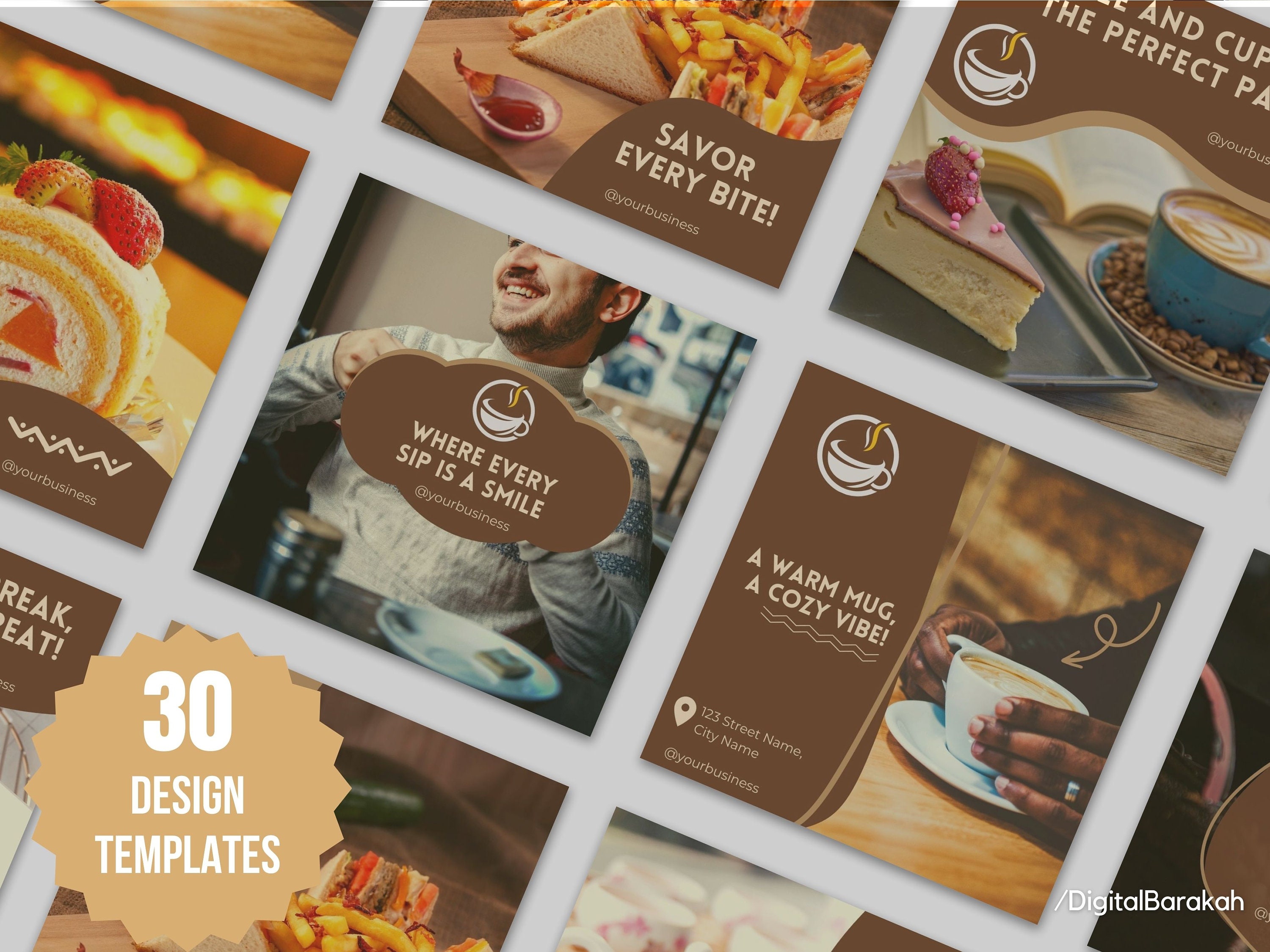 Social Media Templates for Cafes Content Hashtags 30 X Coffee Shop ...