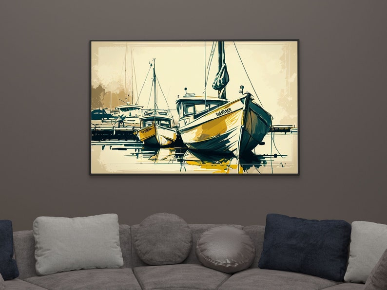 Printable Boats Digital Art Print Sketched Boats Digital - Etsy