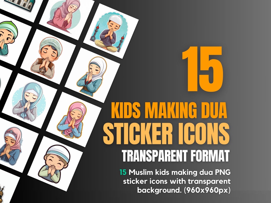 Muslim Kids Making Dua Sticker Icons | Hijabi Girl Making Dua PNG Icons ...