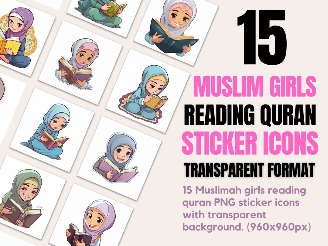 Muslim Girl Reading Quran Sticker Icons Hijabi Girl Reading - Etsy