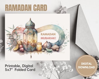 Ramadan Mubarak Greeting Card Digital Ramadan Mubarak Card Watercolour ...