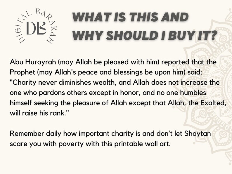 Motivational Islamic Poster | Printable Wall Art | Hadith on Charity ...