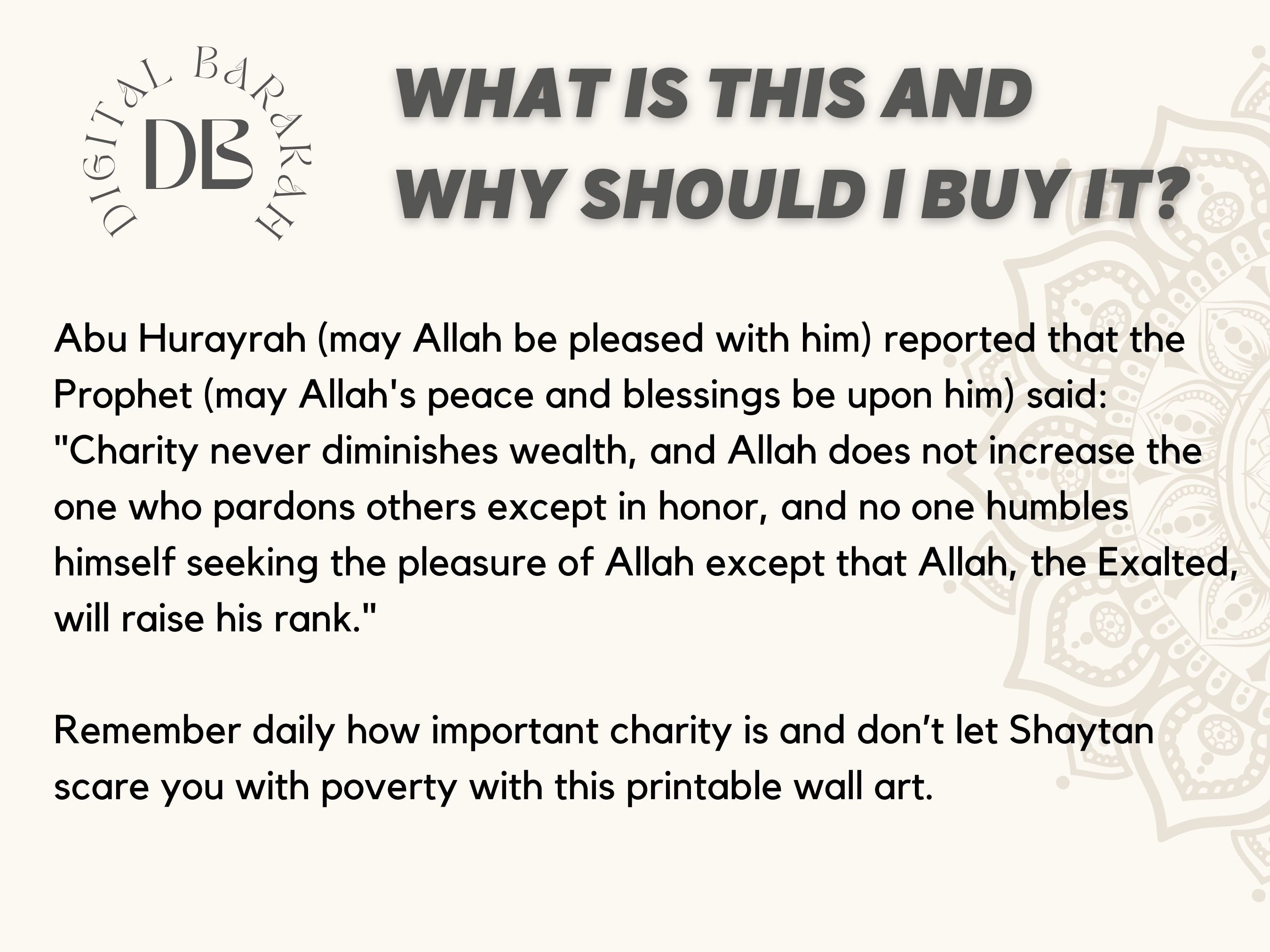 Motivational Islamic Poster | Printable Wall Art | Hadith on Charity ...