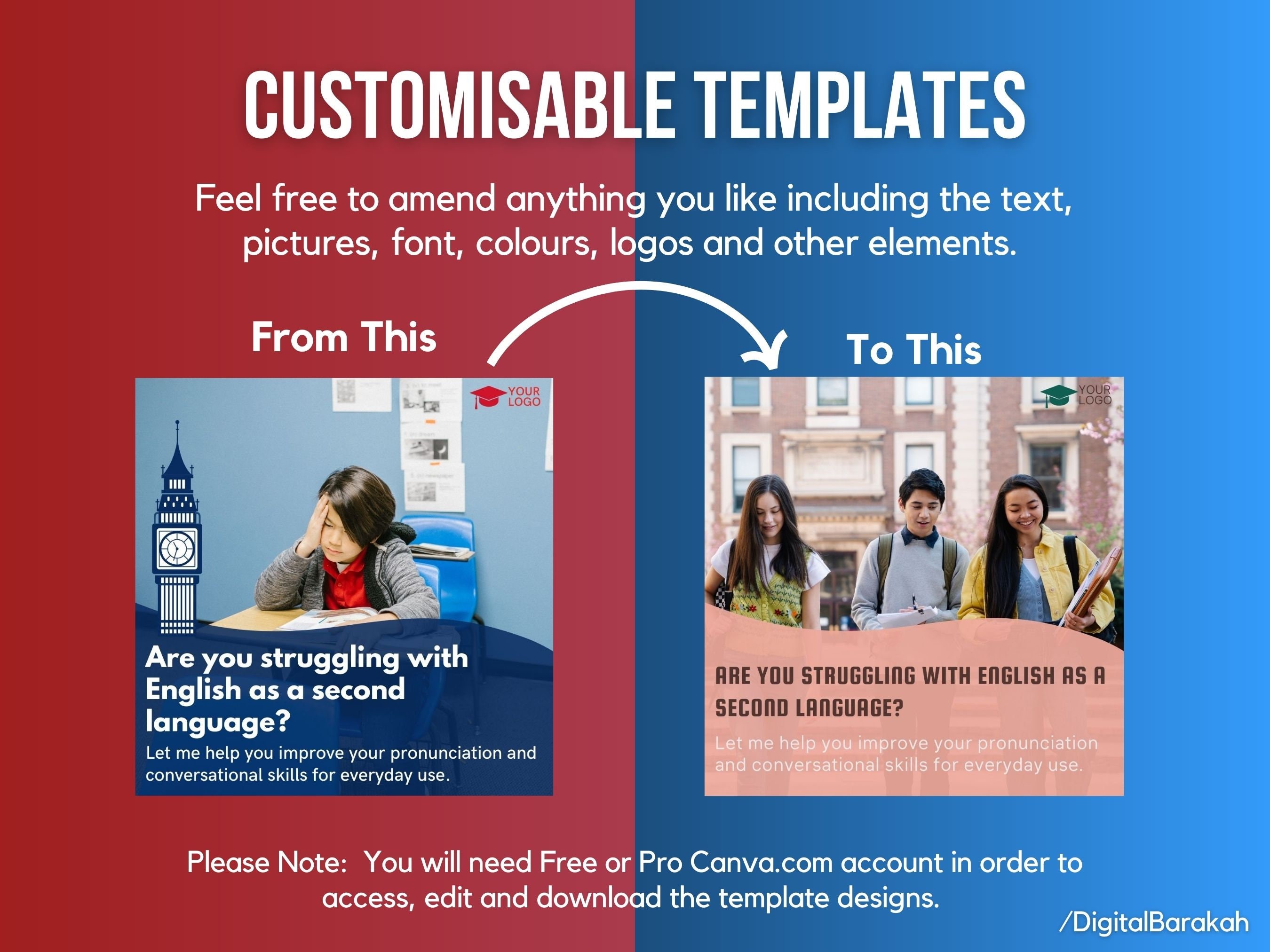 Social Media Templates for English Tutors Instagram Designs for English ...