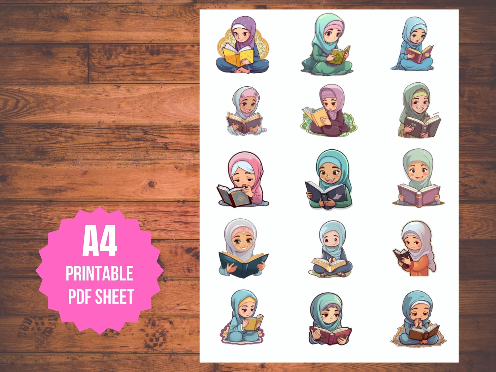 Muslim Girl Reading Quran Sticker Icons | Hijabi Girl Reading Quran PNG ...