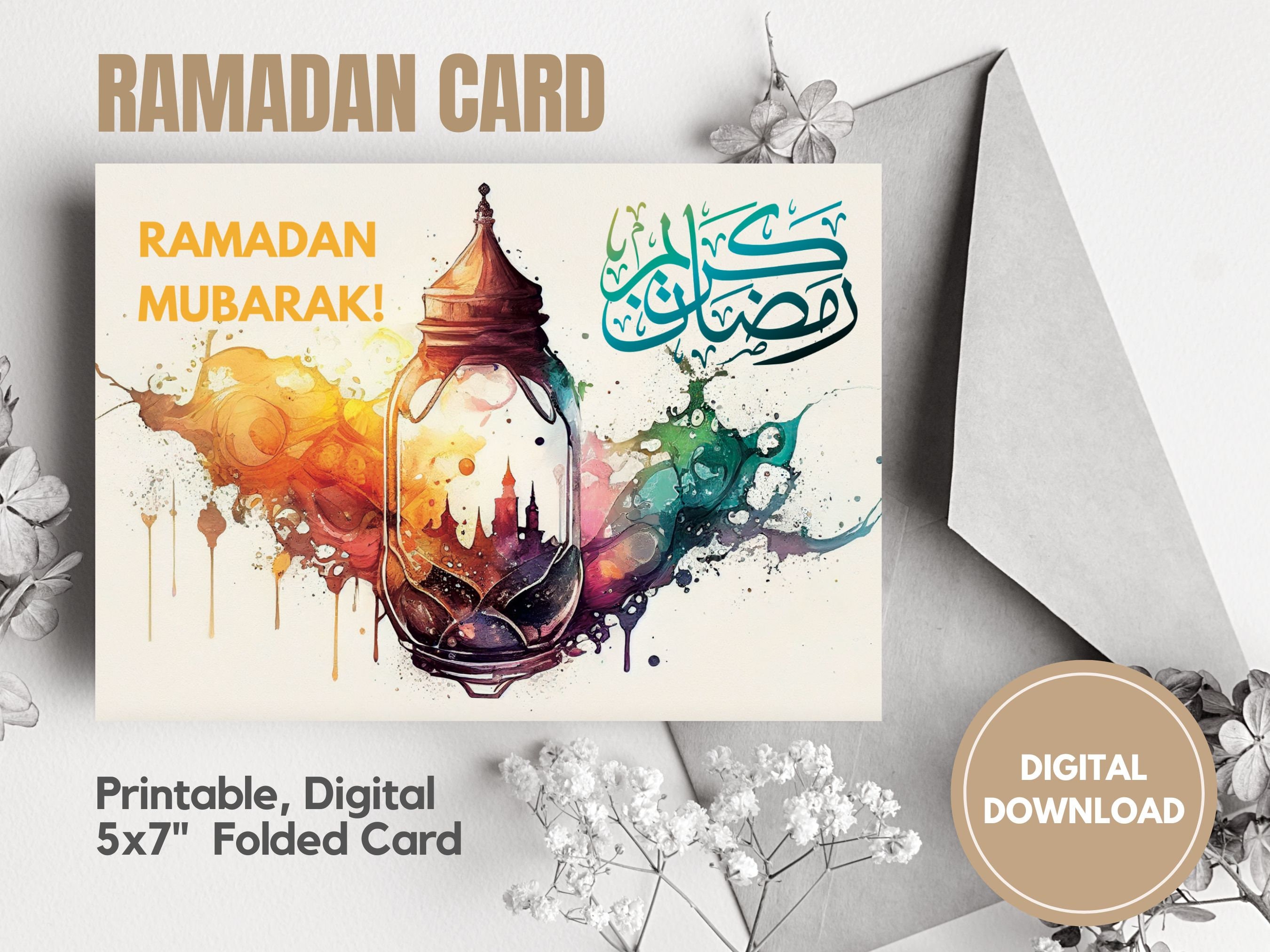 Printable Digital Ramadan Mubarak Card | Ramadan Mubarak Greeting Card ...