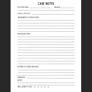 Case Note Template for Surgical Tech Students, New Scrub Techs, OR ...