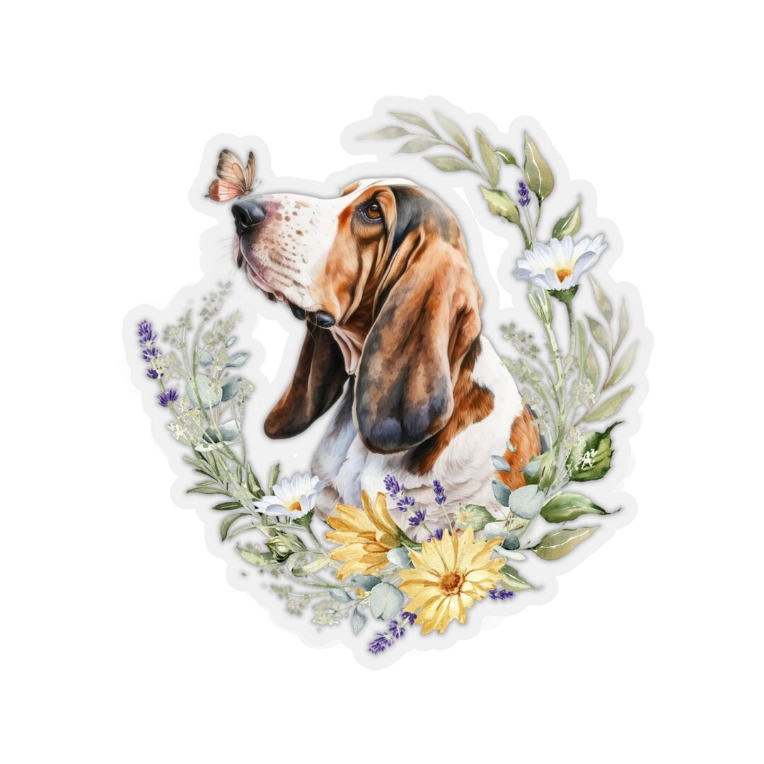 Basset Hound Sticker Basse Hound Decal Floral Basset Hound Sticker Gift ...