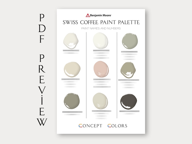 Swiss Coffee Color Palette, Benjamin Moore, Home Paint Palette, Cozy ...