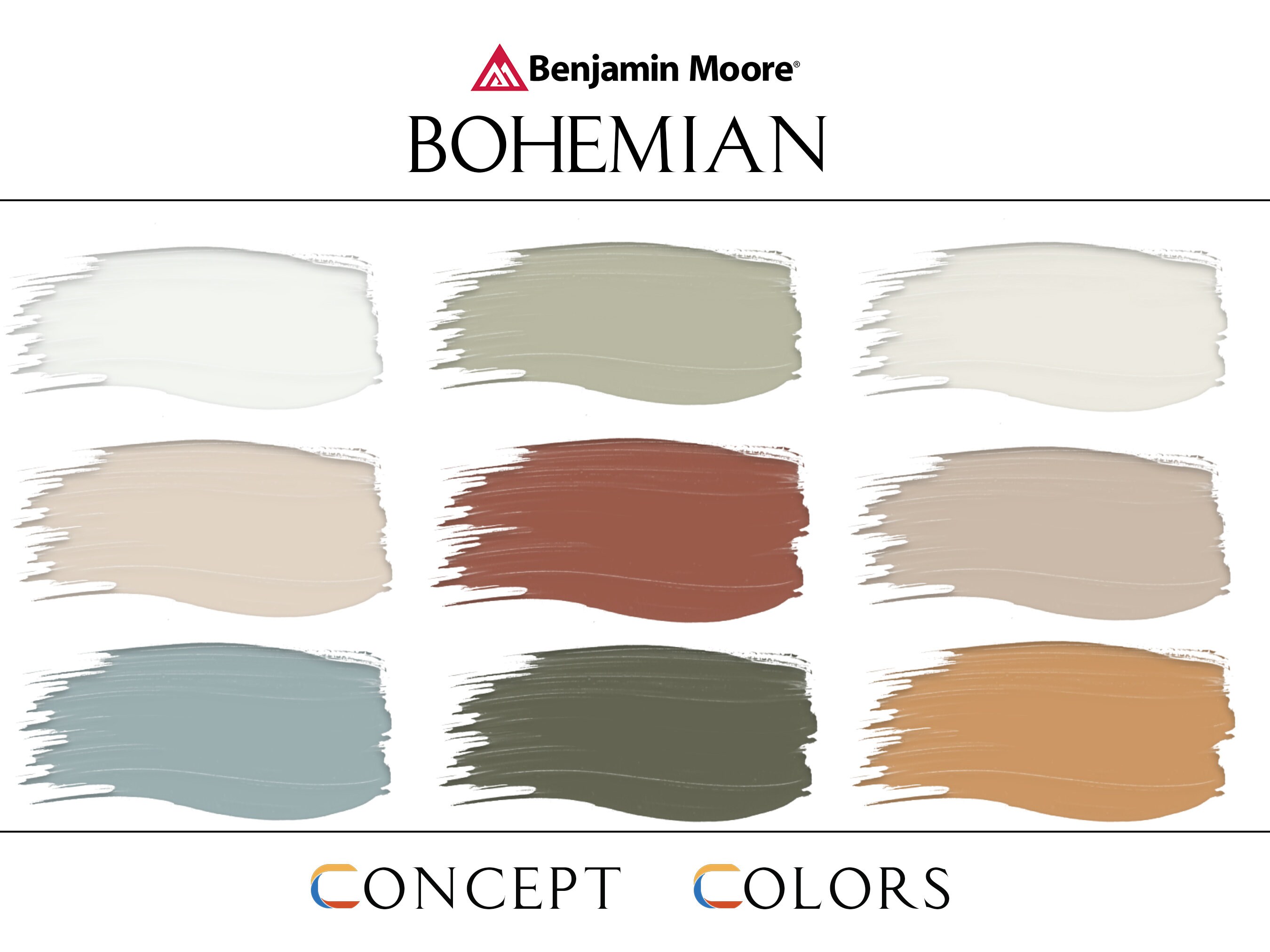 Bohemian Paint Palette - Benjamin Moore, Whole House Color Scheme, Boho ...