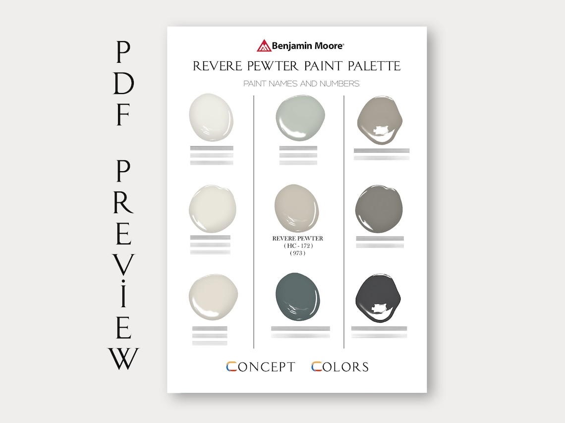 Revere Pewter Paint Palette, Benjamin Moore, Natural Colors, Revere ...