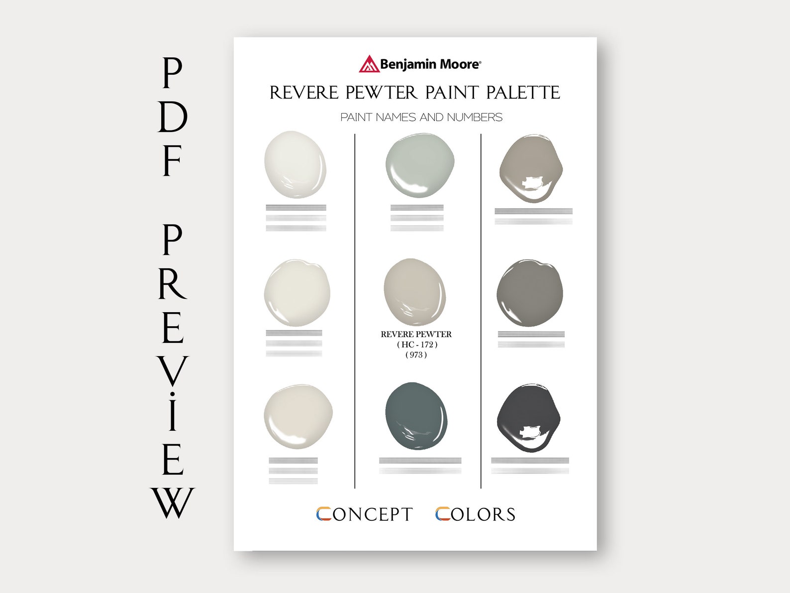 Revere Pewter Paint Palette, Benjamin Moore, Natural Colors, Revere ...