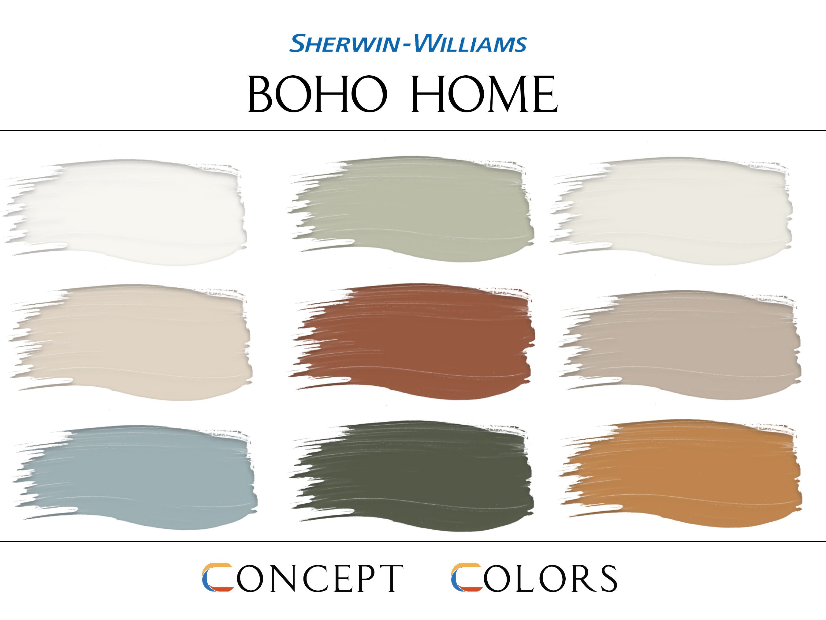 Boho Home Paint Palette Sherwin Williams Complementary Whole - Etsy