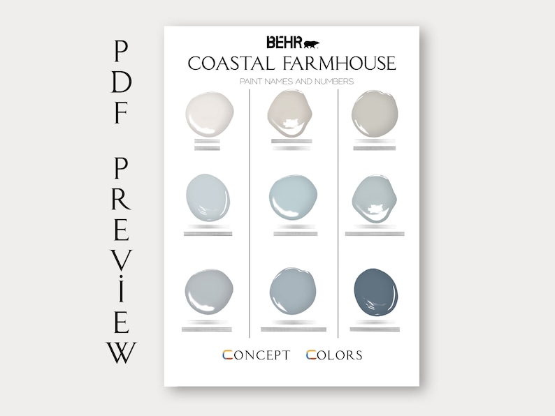 Coastal Farmhouse Paint Palette, Behr Color Scheme, Whole House Paint ...