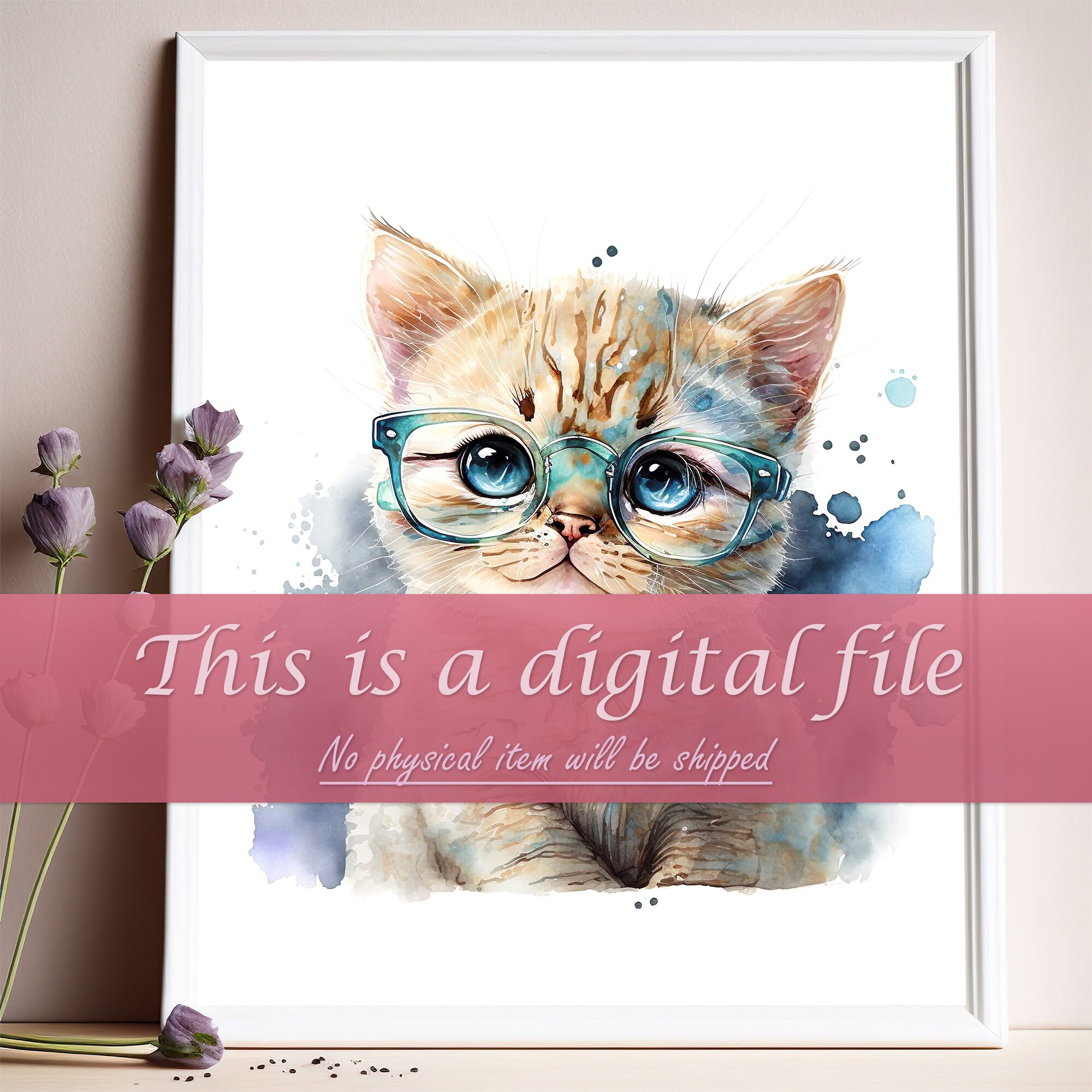 Cat Wearing Glasses Wall Art, Cat Art Prints - Etsy
