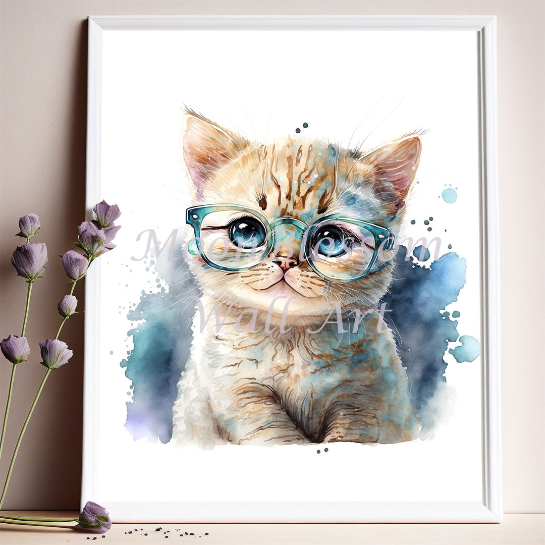 Cat Wearing Glasses Wall Art, Cat Art Prints - Etsy