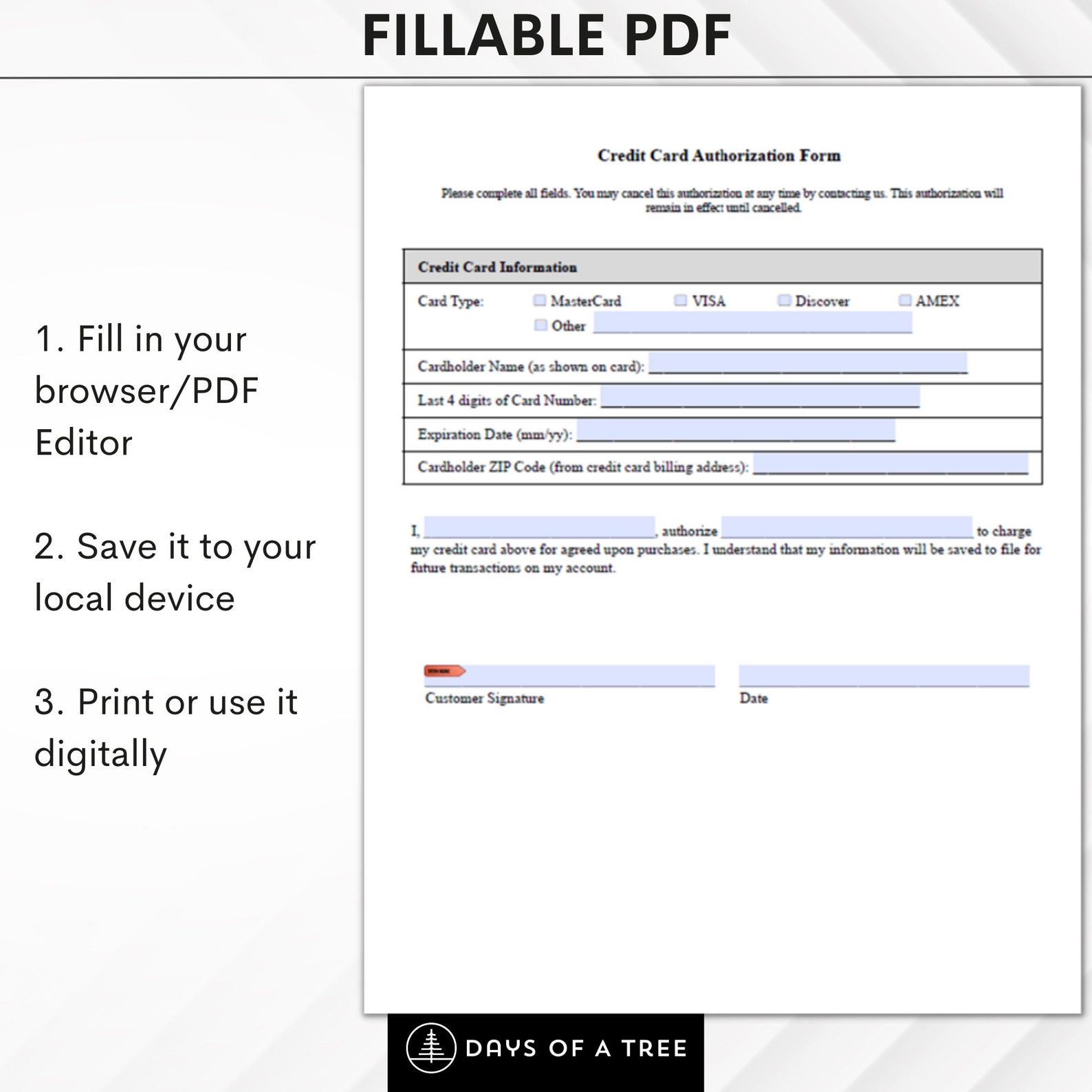 Credit Card Authorization Form Credit Card Billing Accounts - Etsy