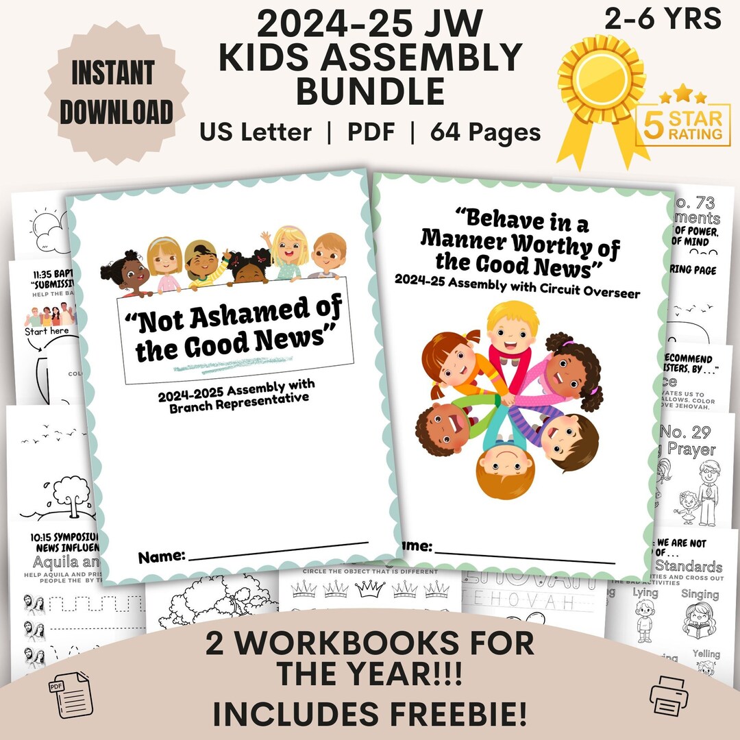 JW Kids Assembly Workbook Bundle 2-6 Yr Digital Not Ashamed/behave in a ...
