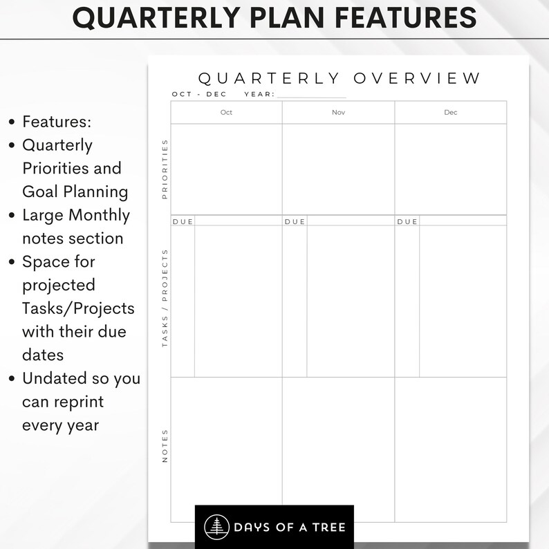 Quarterly Planner Printable Fillable Quarterly Business - Etsy